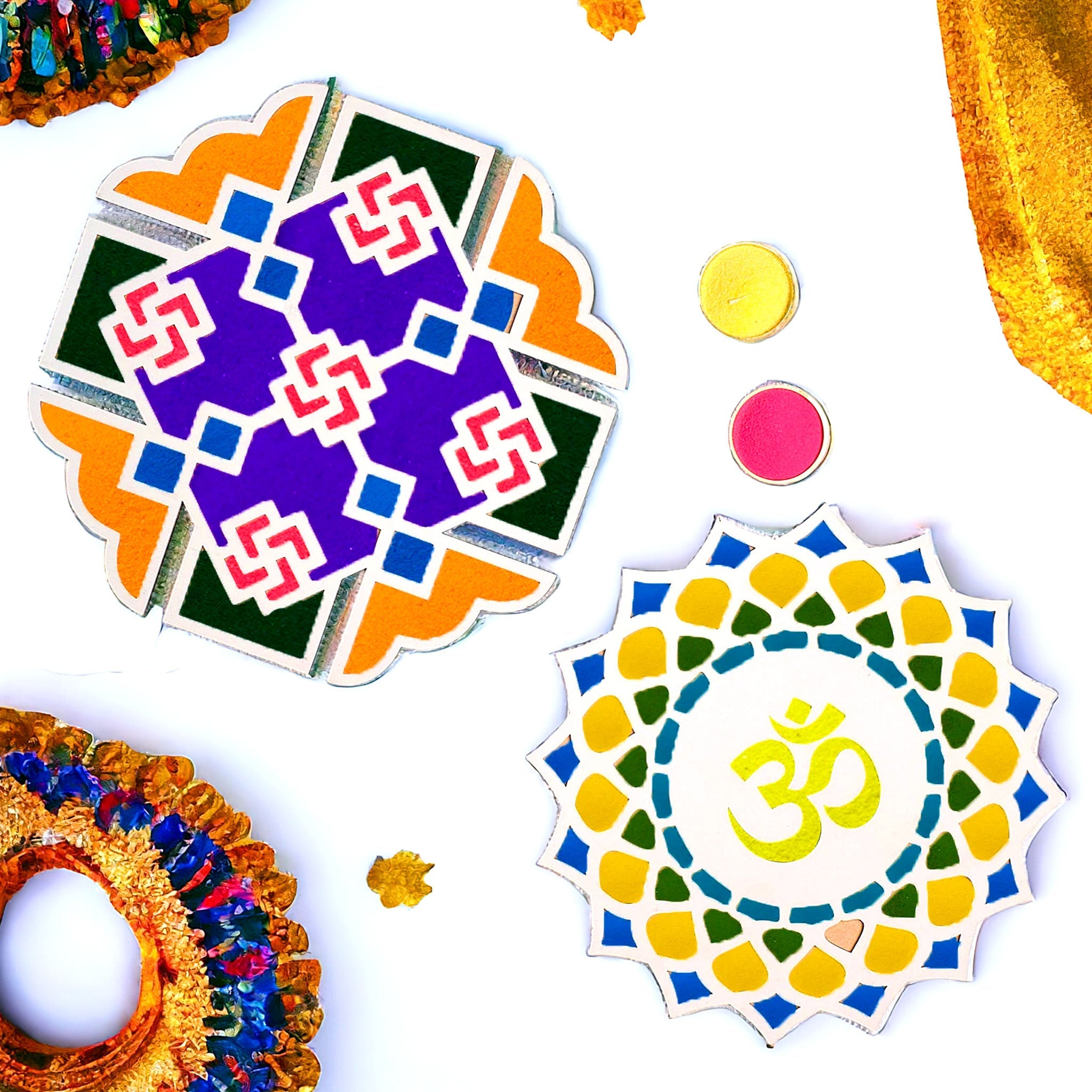 Buy Portable Rangoli Stencil Rangoli Pallets with Rangoli Colors Set of ...