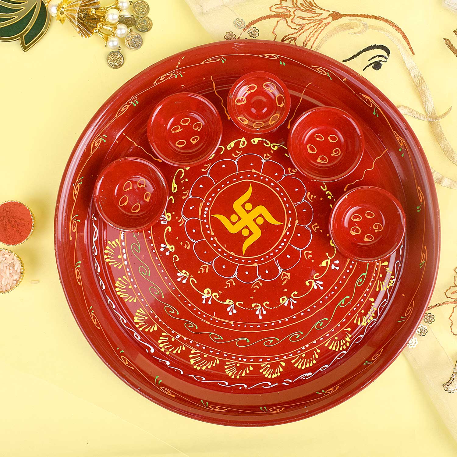 Buy 10 Inch Stainless Steel Aarti Thali Set (Swastik Design) in India ...
