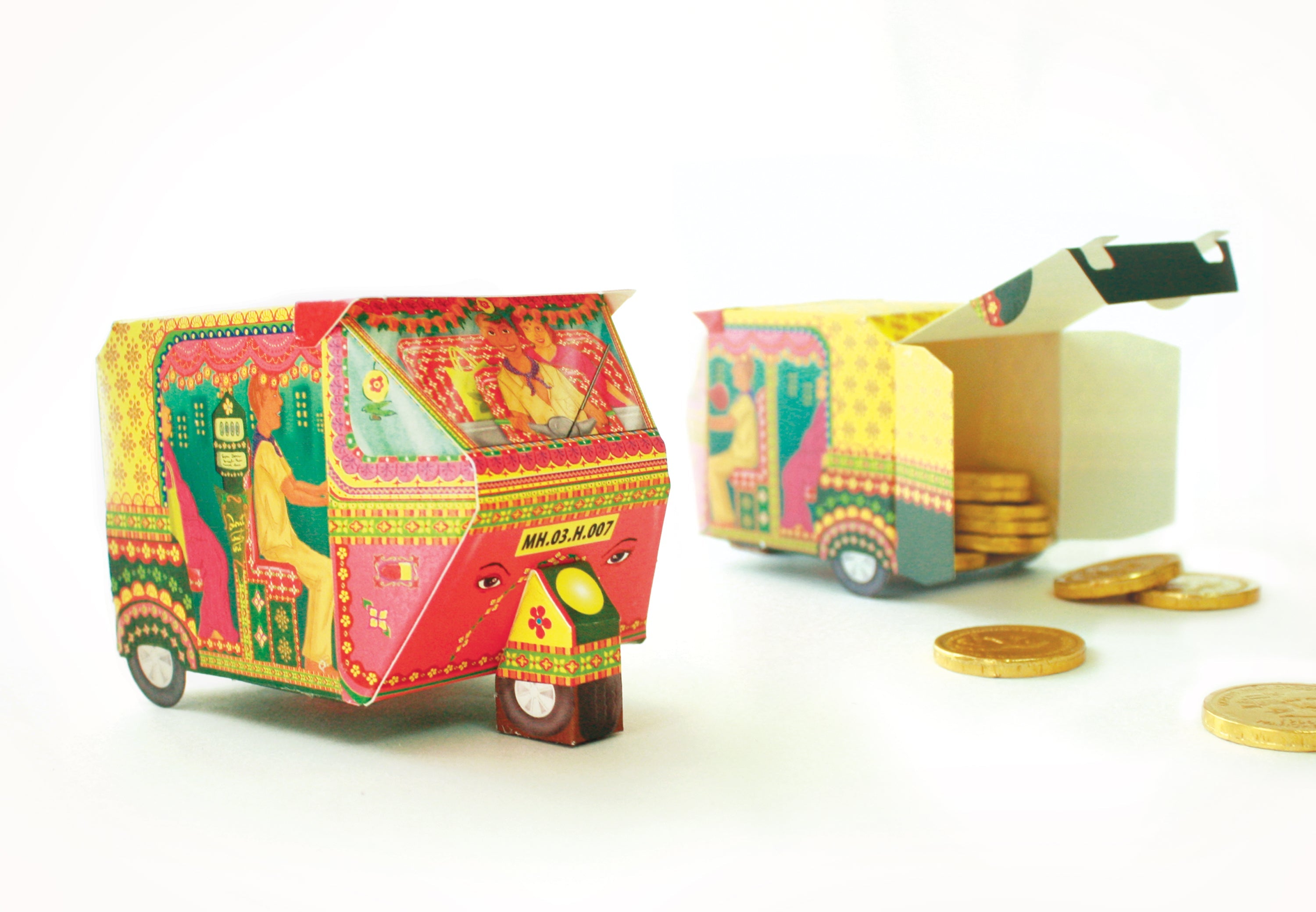 Buy Bombay Auto Rickshaw Box: Pink design - DIY Paper Craft Kit in ...