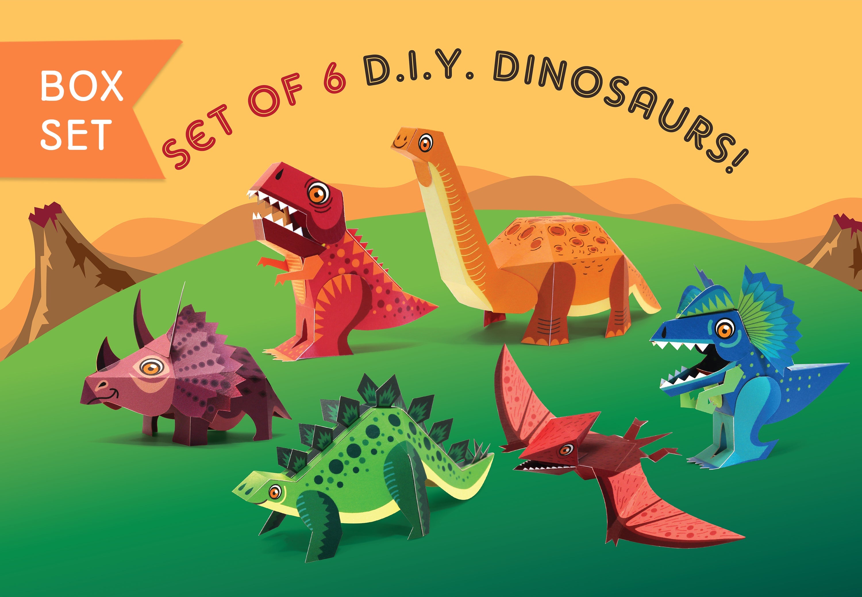 Buy BOX SET of 6 DIY Mini Prehistoric Dinosaurs Paper Craft Kits in ...