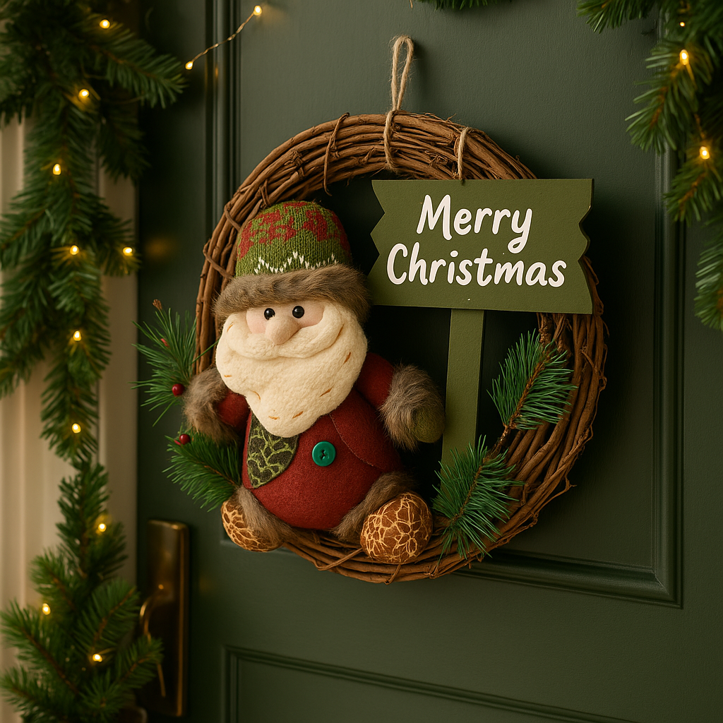 Buy Coral Tree Rustic “Merry Christmas” Wreath with Santa Figurine – 38 ...