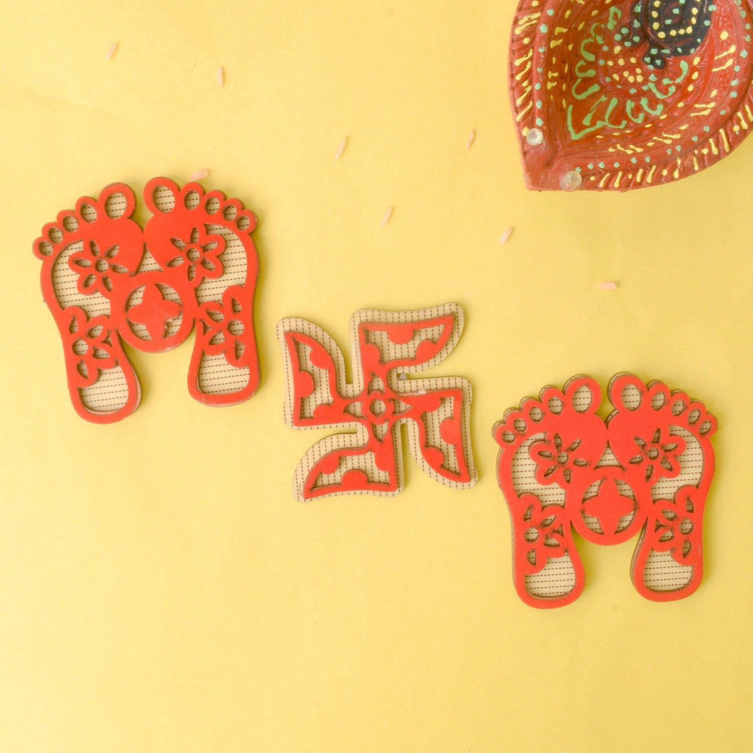 Buy Laxmi Ji Charan Paduka and Swastik Wooden Sticker in India at Best ...