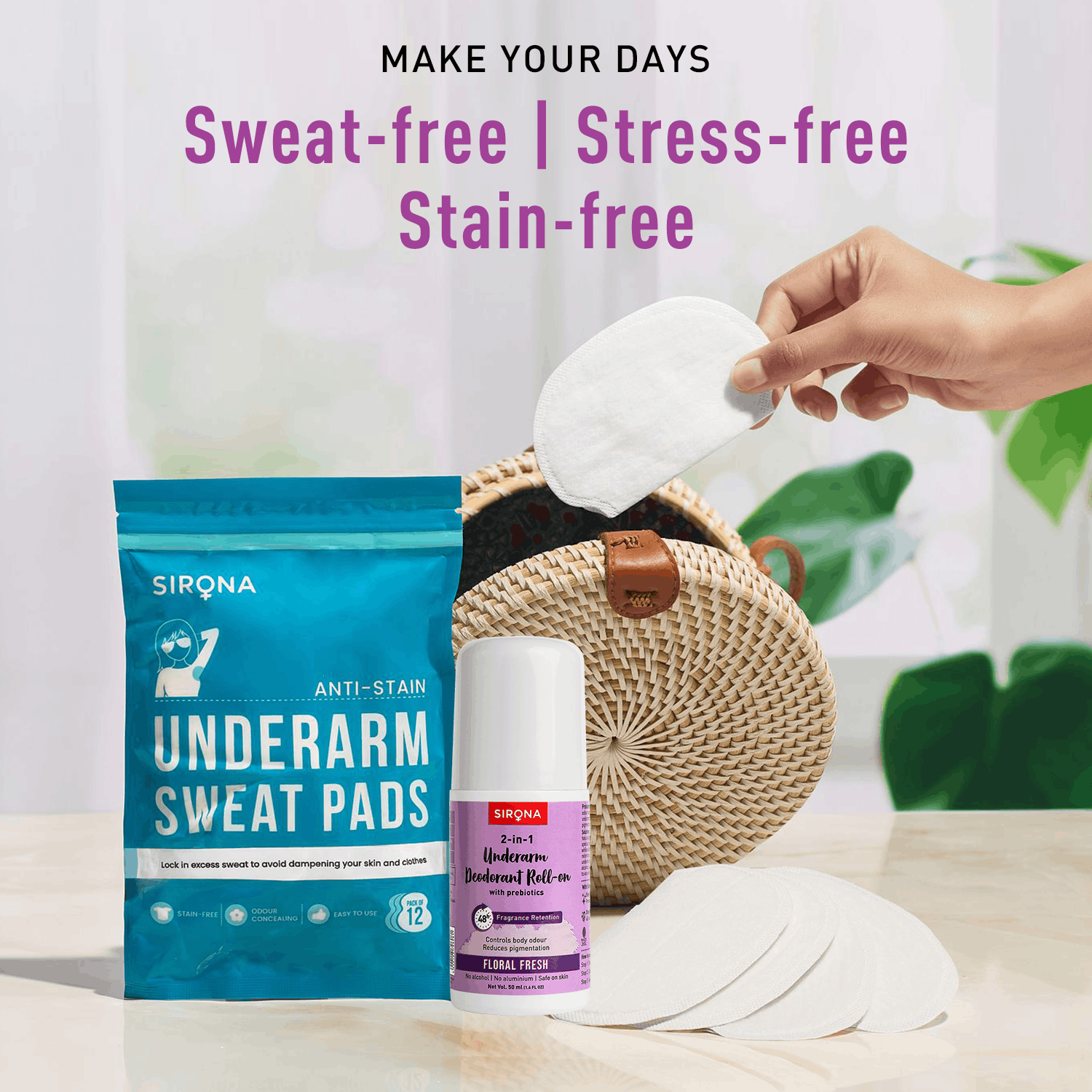 Buy Sirona No Sweat Combo - 2 in 1 Underarm Roll On, Underarm Sweat ...