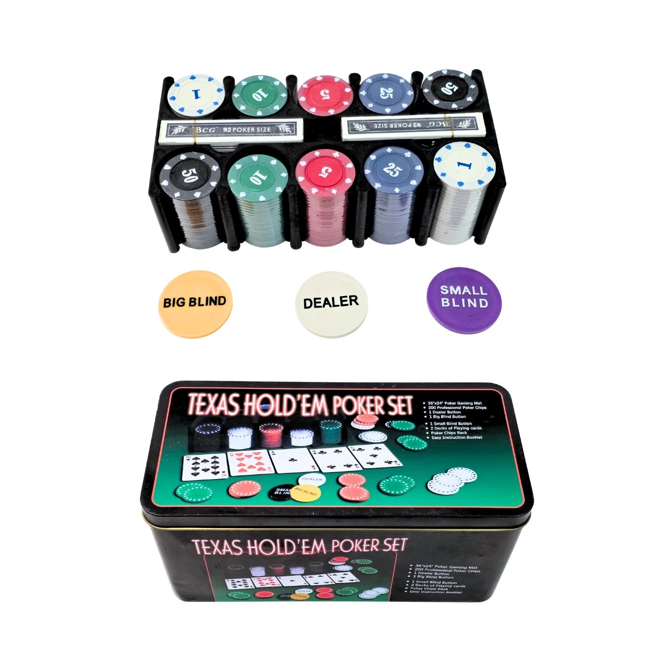 Buy Texas Poker Set - Box Includes 200 Professional Poker Chips, 2 Card ...