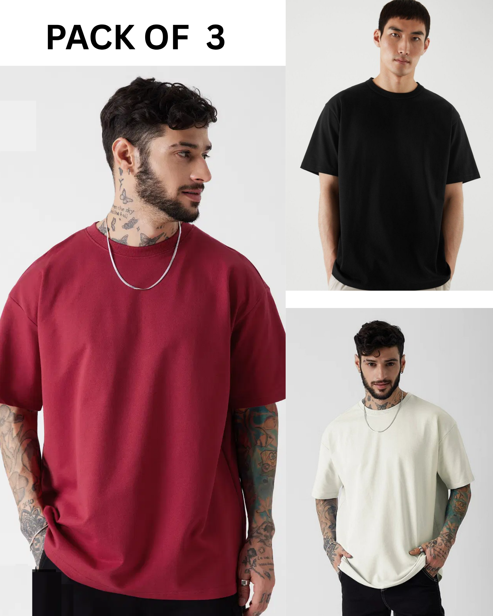 Buy Crazybee - Pack of 3 T-Shirts (Maroon | Off-White | Black) in India ...