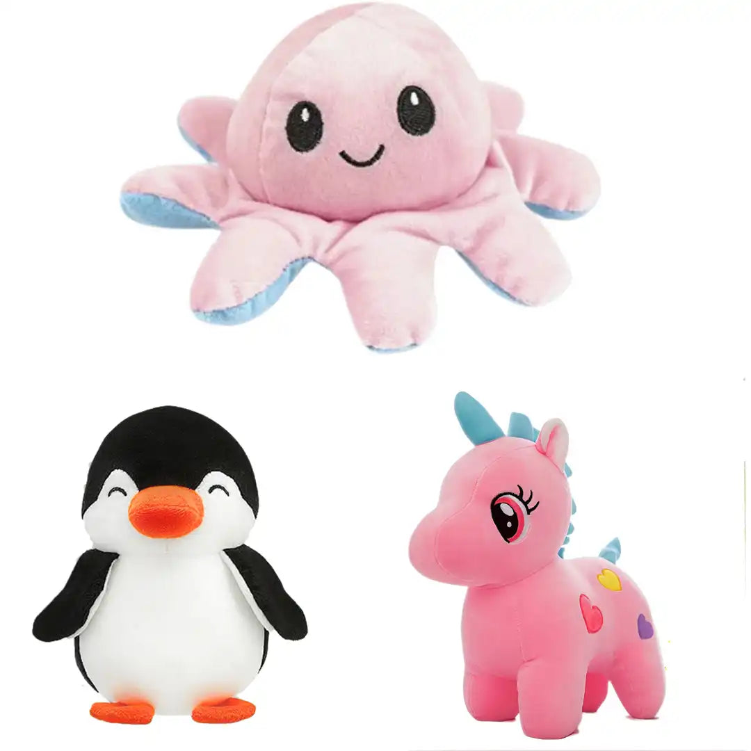 Buy Combo Pack of 3 in 1, Unicorn Soft Toy & Jam Penguine Soft Toy ...