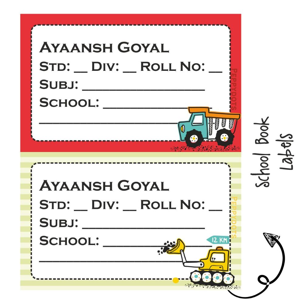 Buy School Book Labels - Cute Construction Vehicles - Pack of 36 labels ...
