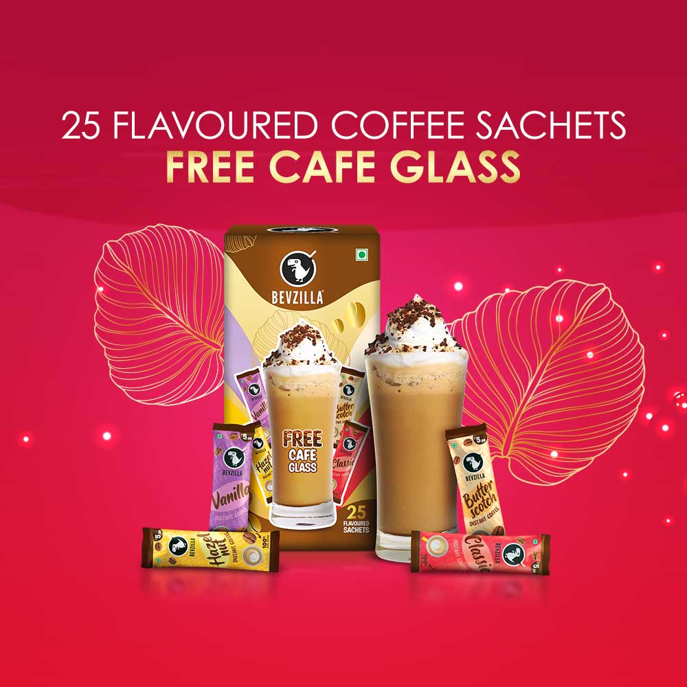 Buy 25 Flavoured Coffee Sachets & Cafe Glass Gift Box in India at Best ...