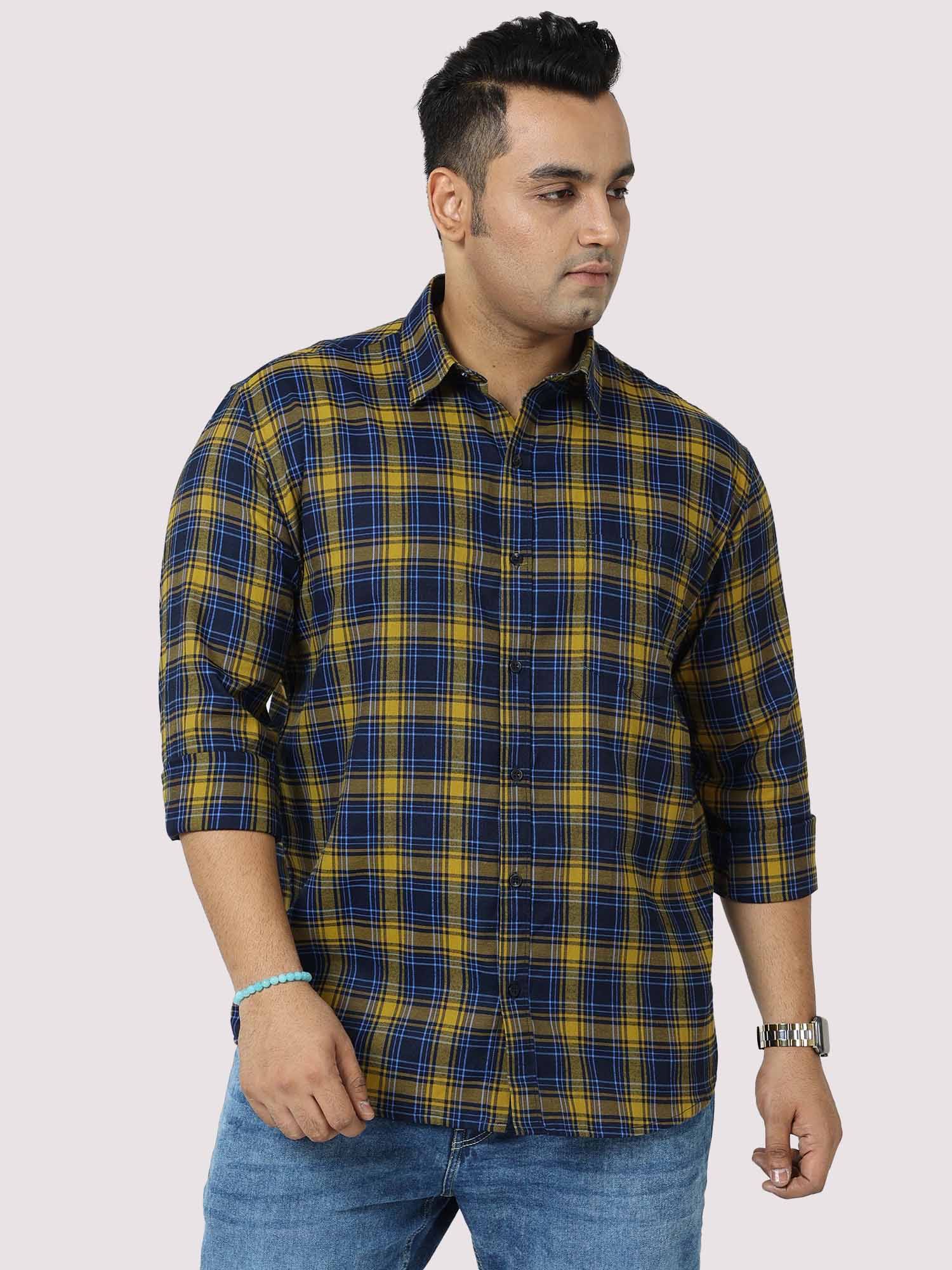 Buy Yellow and Navy Blue Checkered Full Shirt Men's Plus Size in India ...
